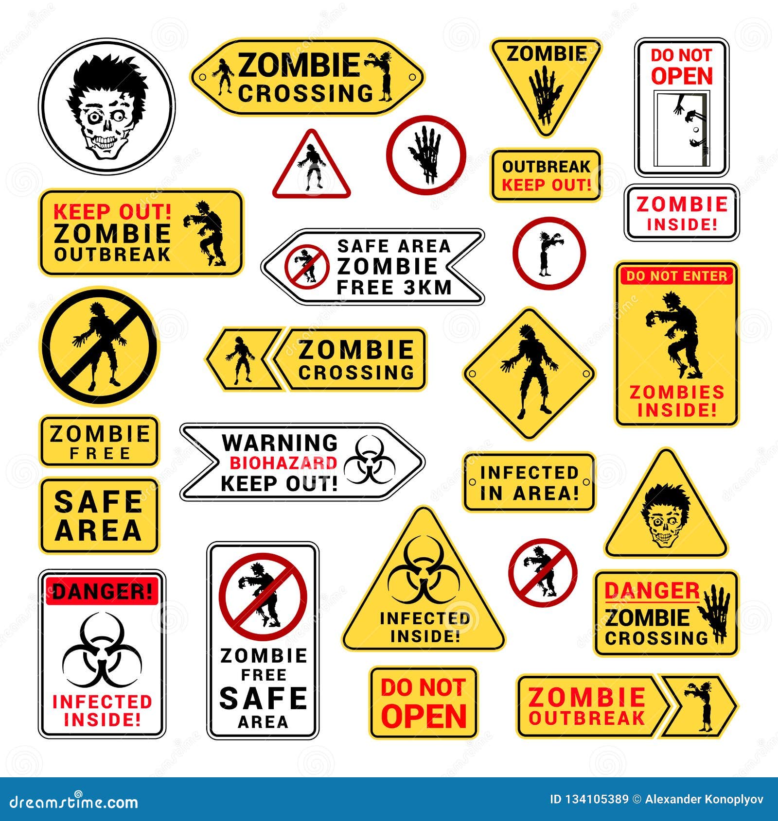 Attention Zombie. Warning Red Road Sign. Caution Dead Man Monster Walks ...