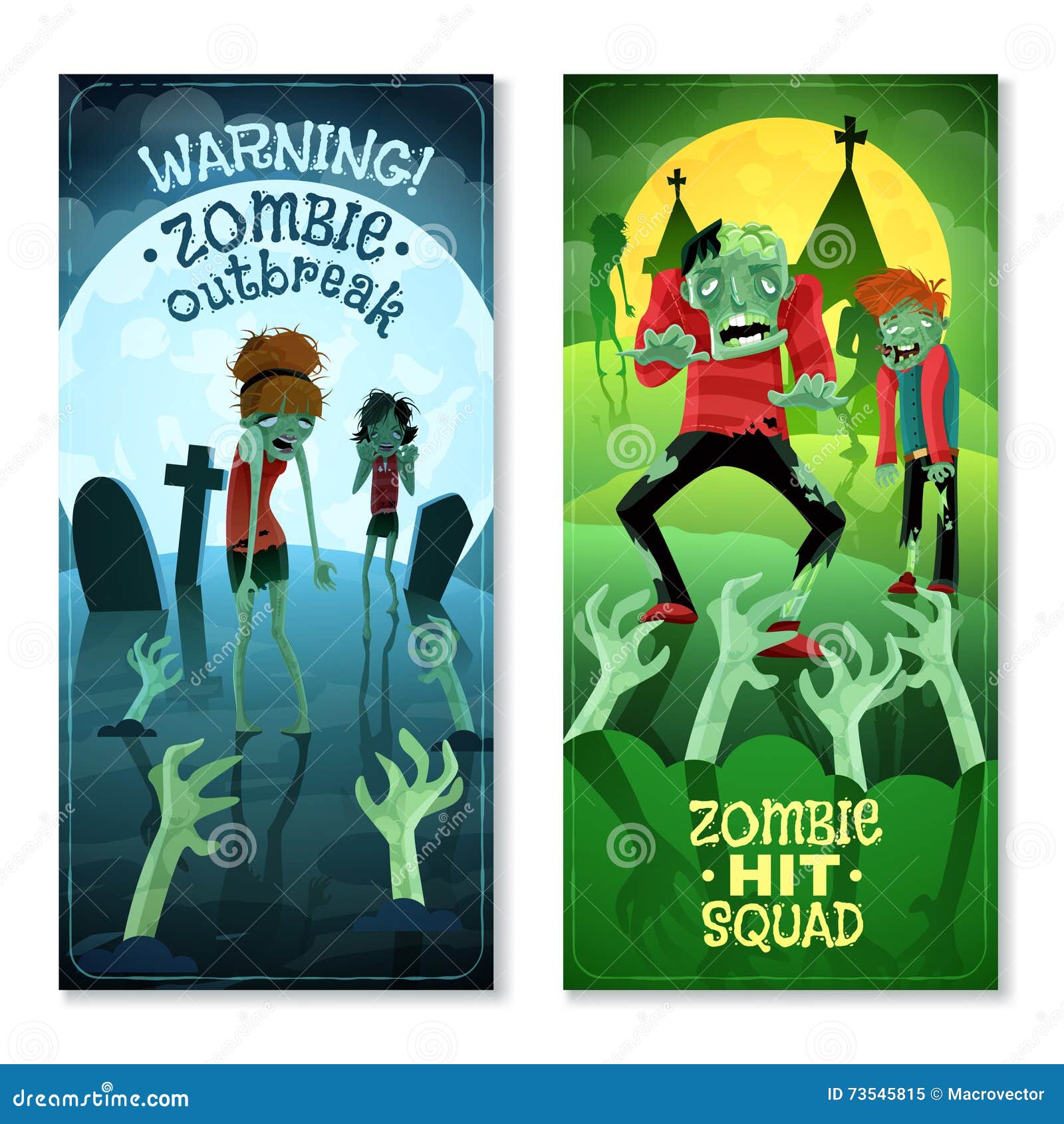 Zombie Banners Set stock vector. Illustration of light - 73545815