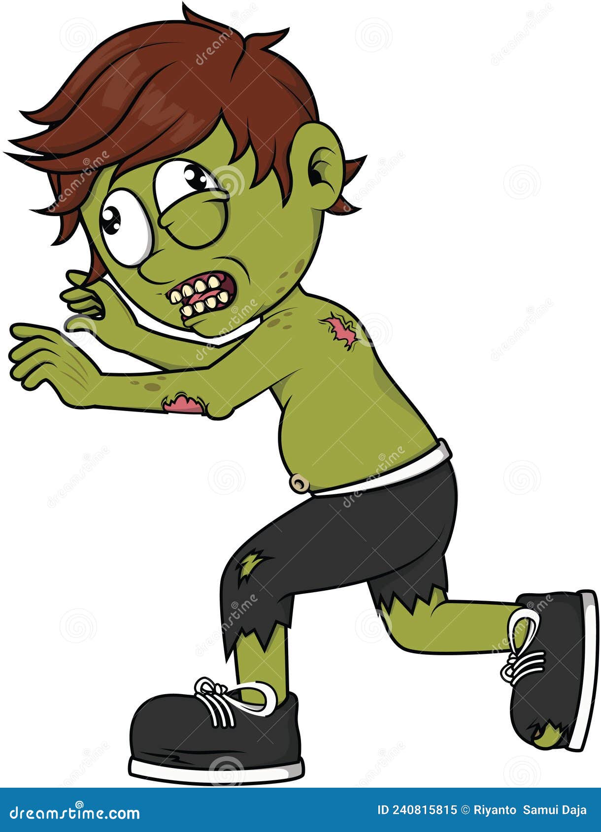 Zombie Boy Running Color Illustration Cartoon Vector | CartoonDealer ...