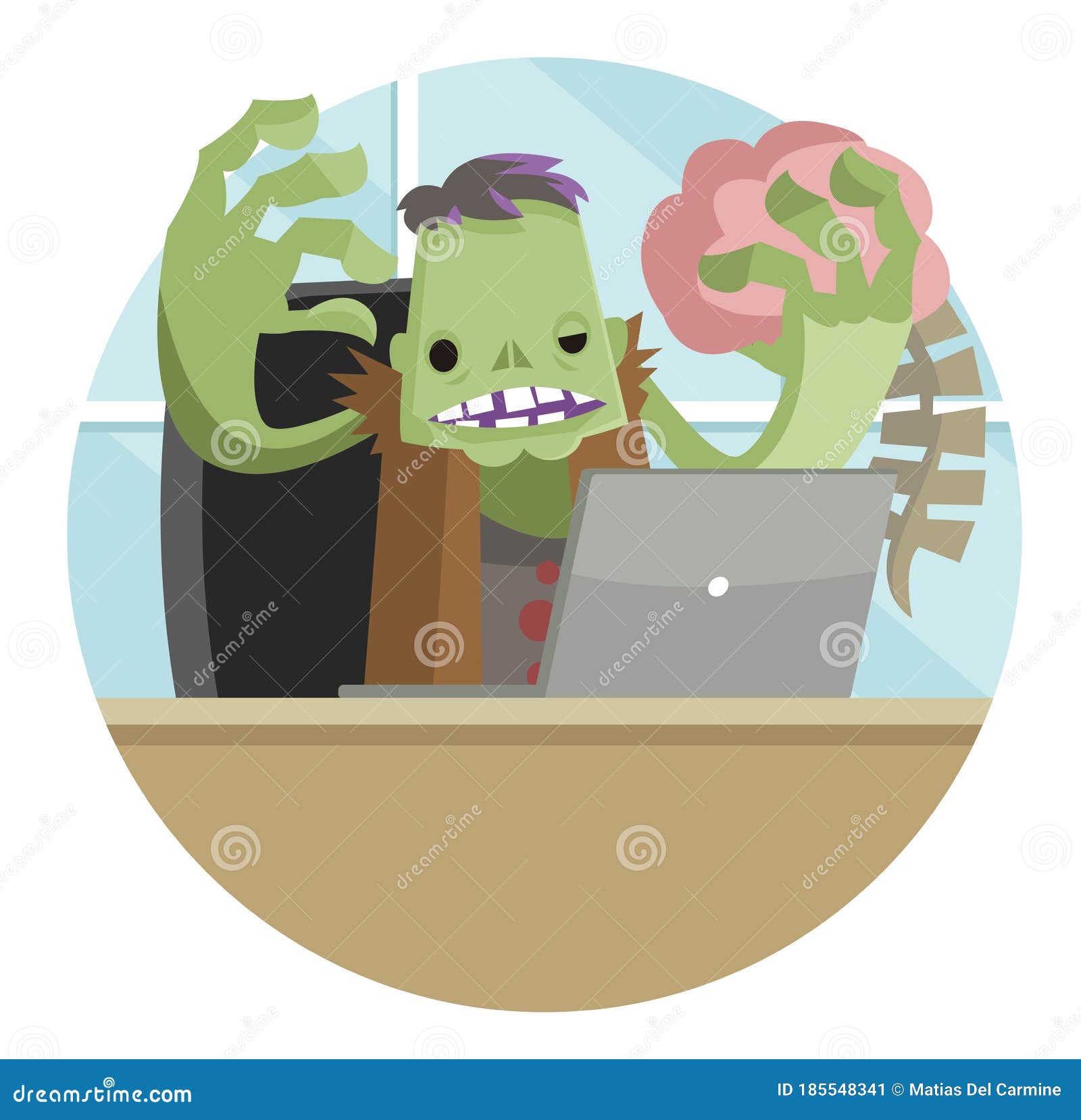 Zombie con una computadora ilustración del vector. Ilustración de ...