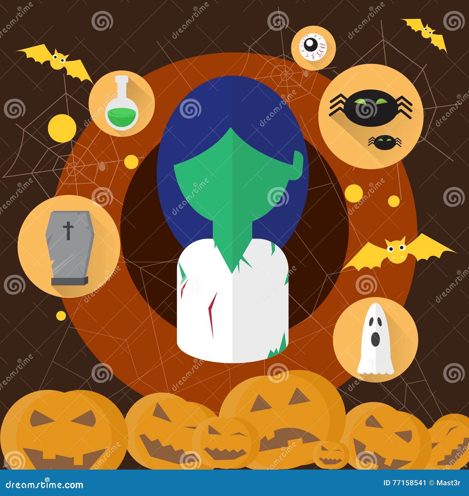 Zombie Dead Woman Flat Icon Halloween Stock Vector - Illustration of ...