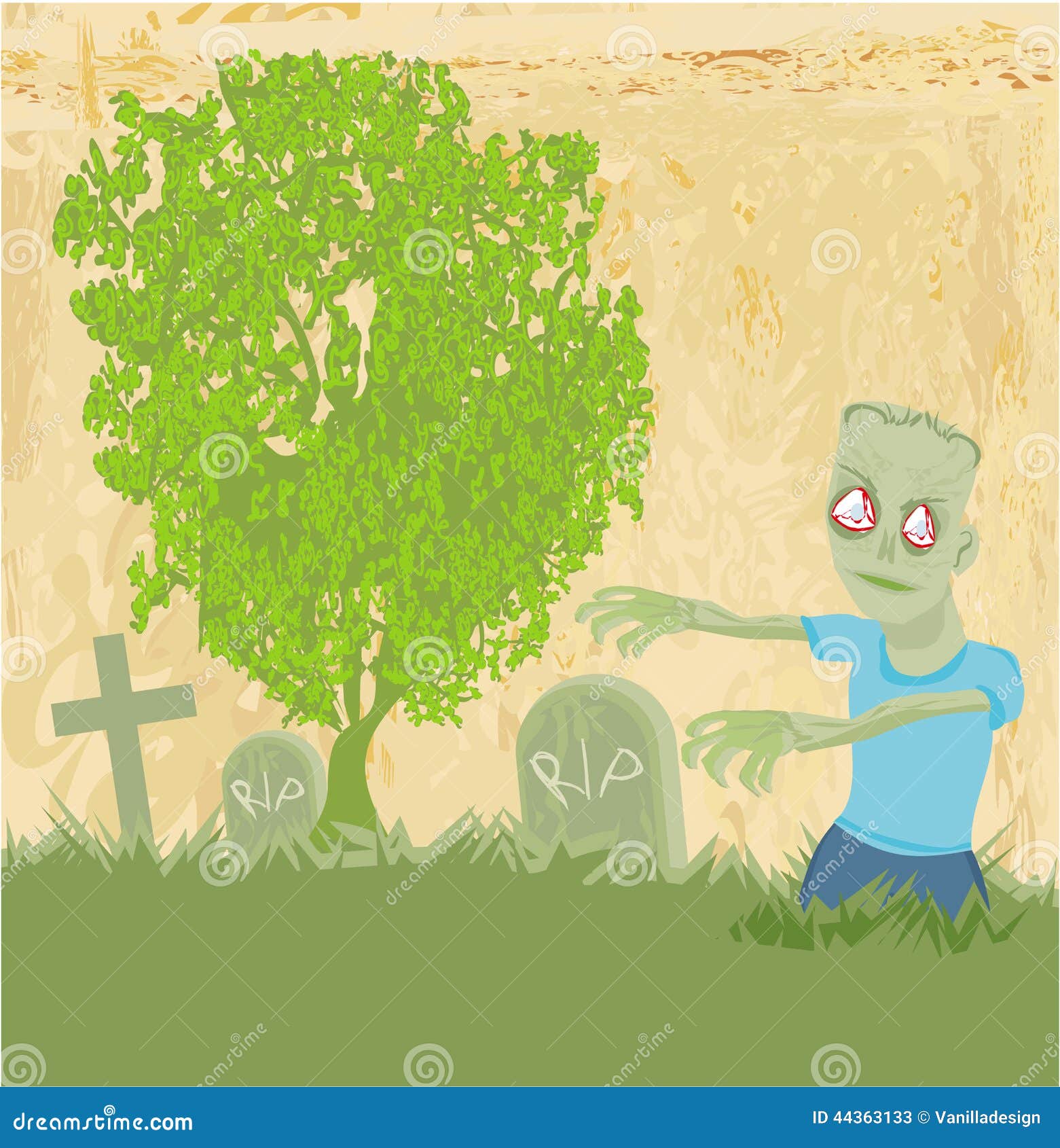 Zombie, Der Aus Sein Grab Herauskommt Vektor Abbildung - Illustration ...