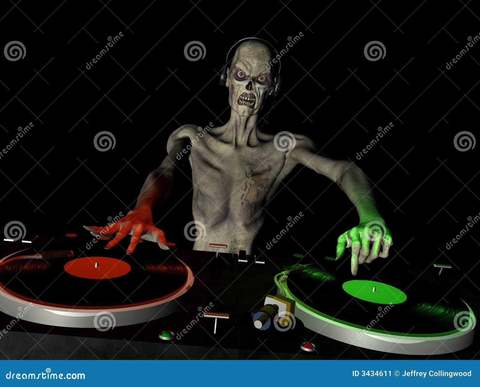 Zombie DJ 1 stock illustration. Illustration of jazz, expression - 3434611