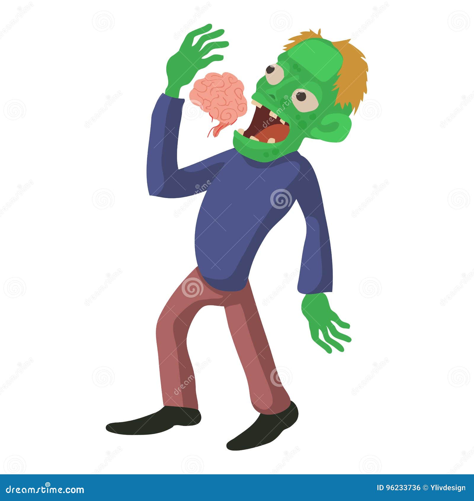 Zombie Eating Human Flesh Cartoon Colored Clipart Vector Illustration ...