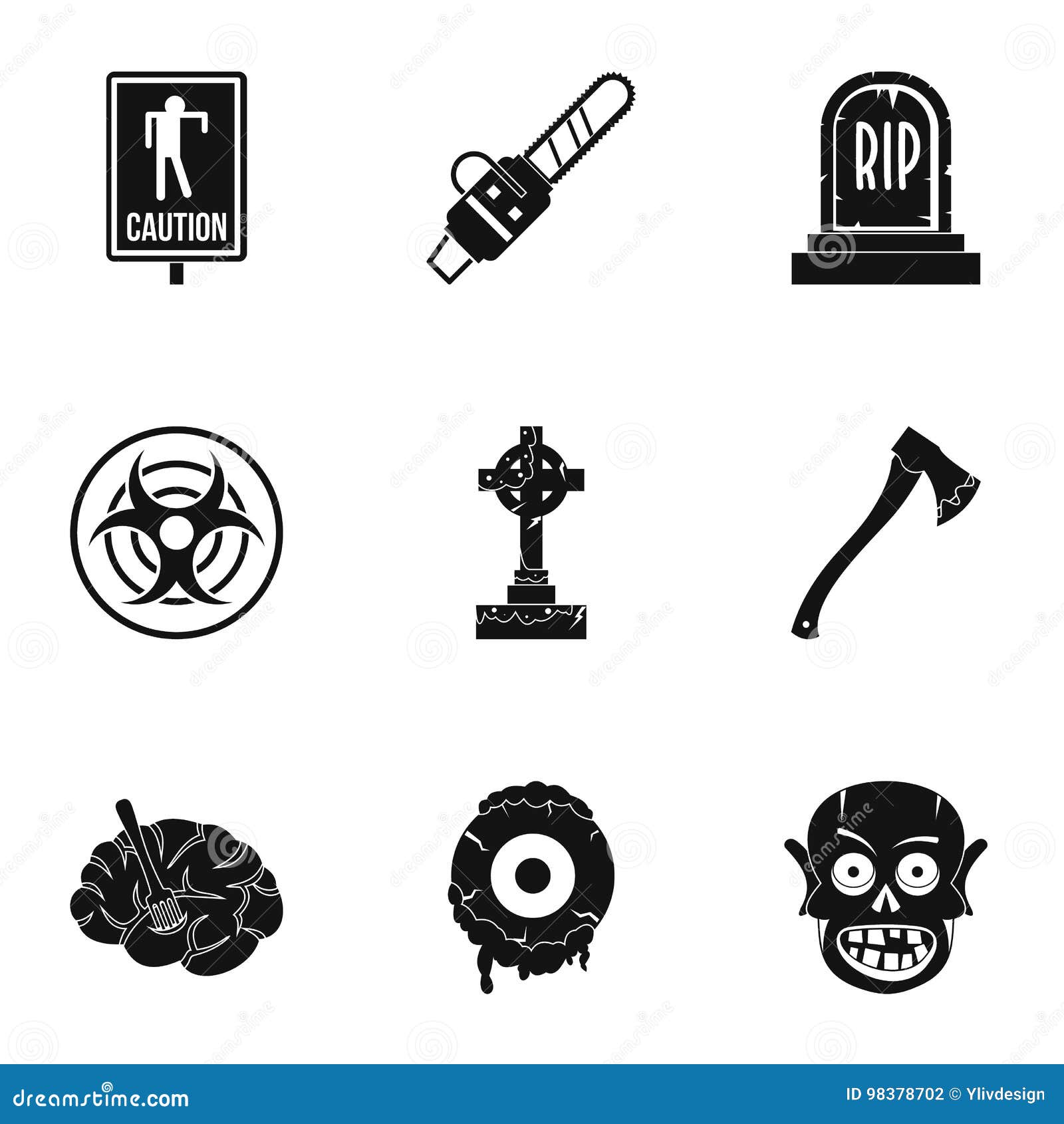 Zombie Element Icon Set, Simple Style Stock Vector - Illustration of ...