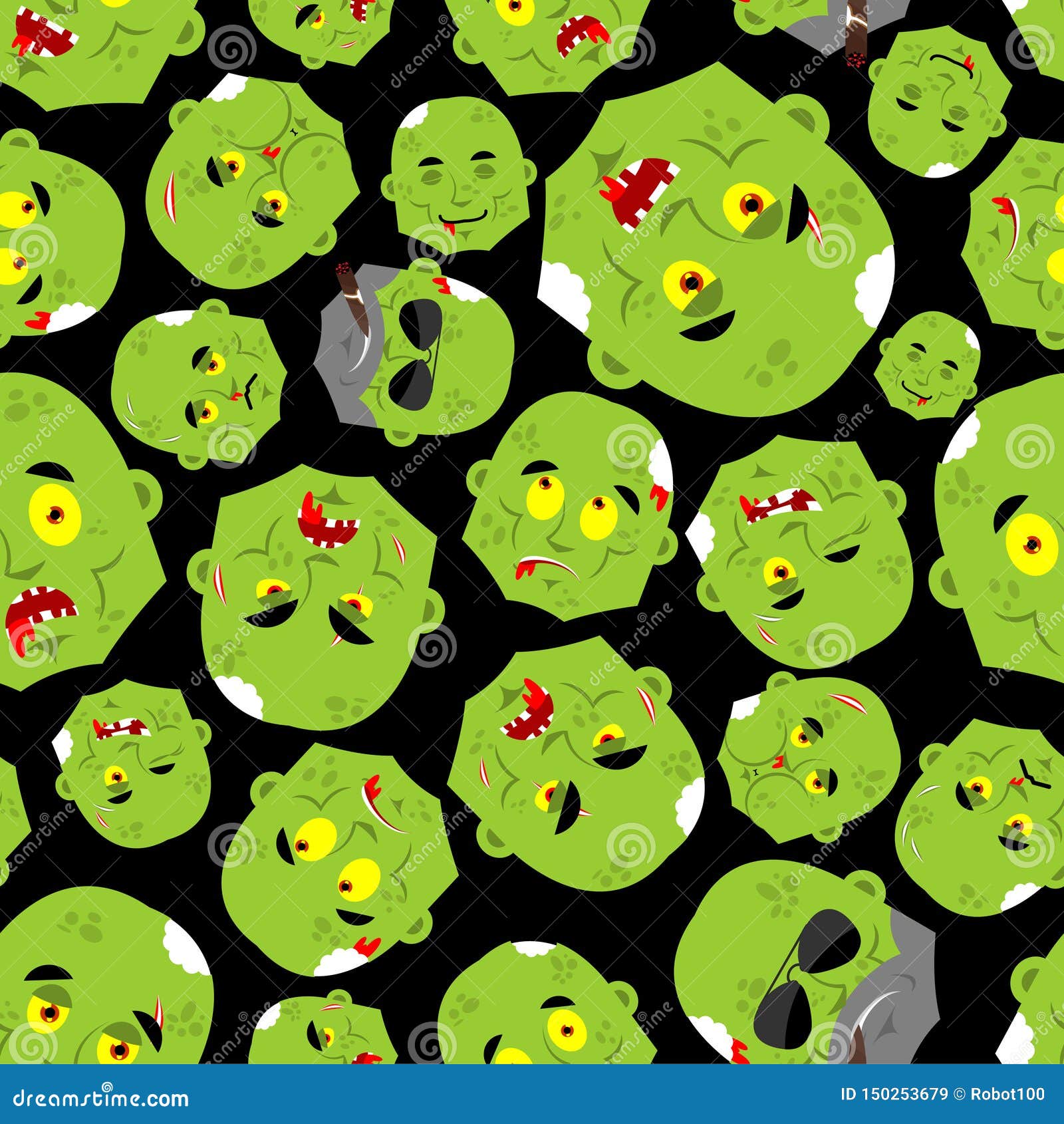 Zombie Face Pattern Seamless. Zombies Head Background Stock Vector ...