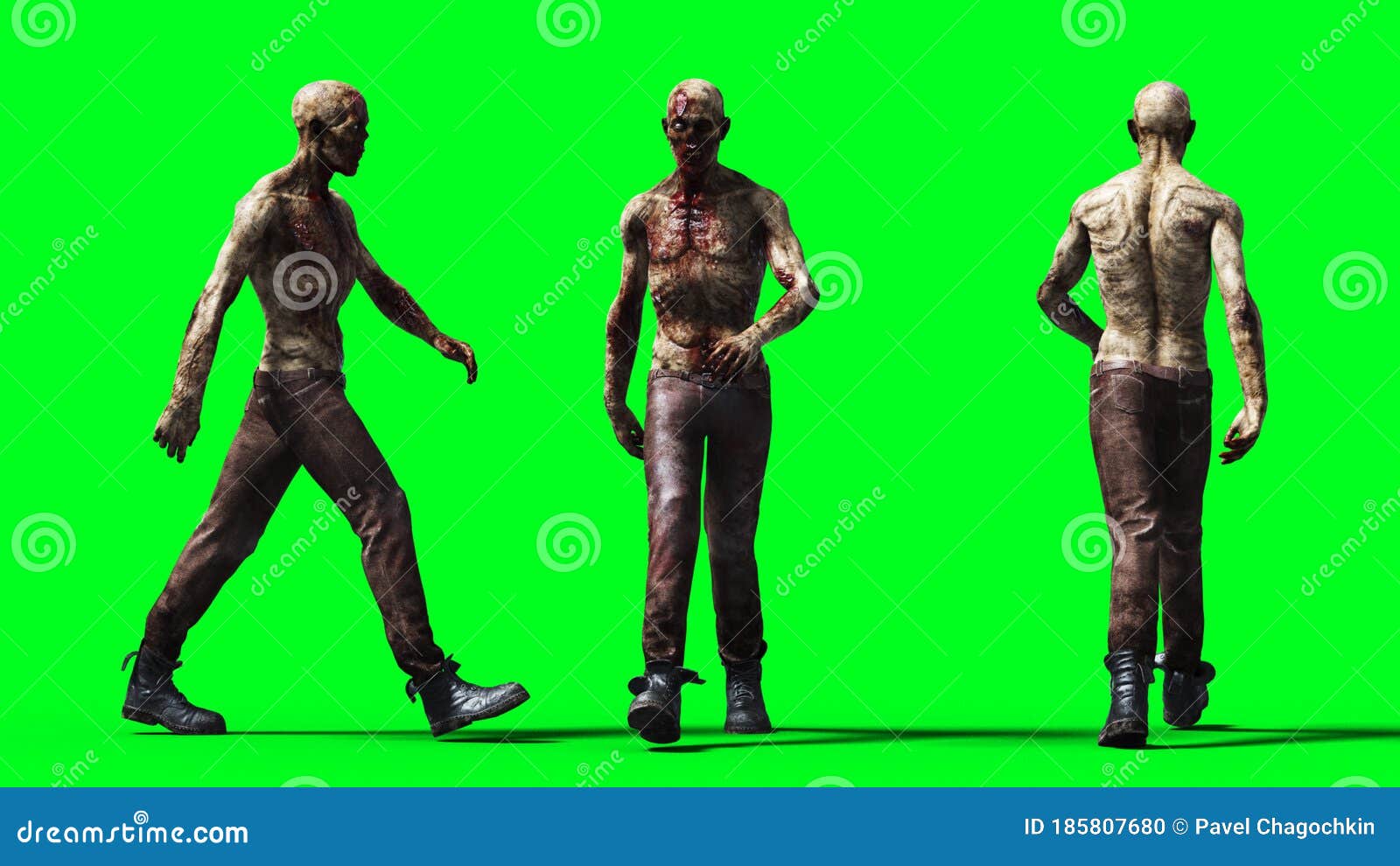 Zombie Green Screen Isolate. Realistic 3d Rendering. Stock Illustration ...