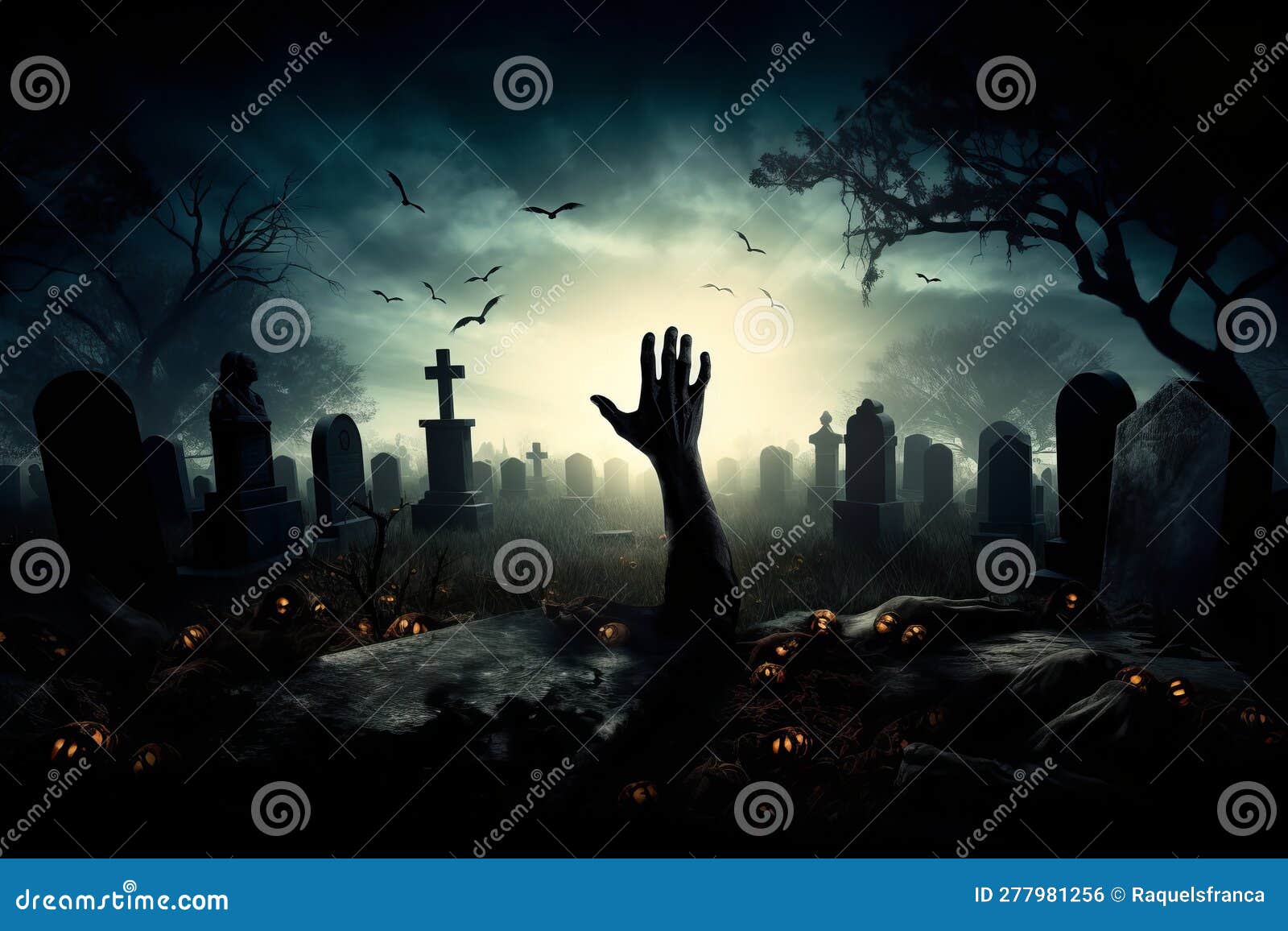 Zombie Hand Rising from Graveyard Stock Illustration - Illustration of ...