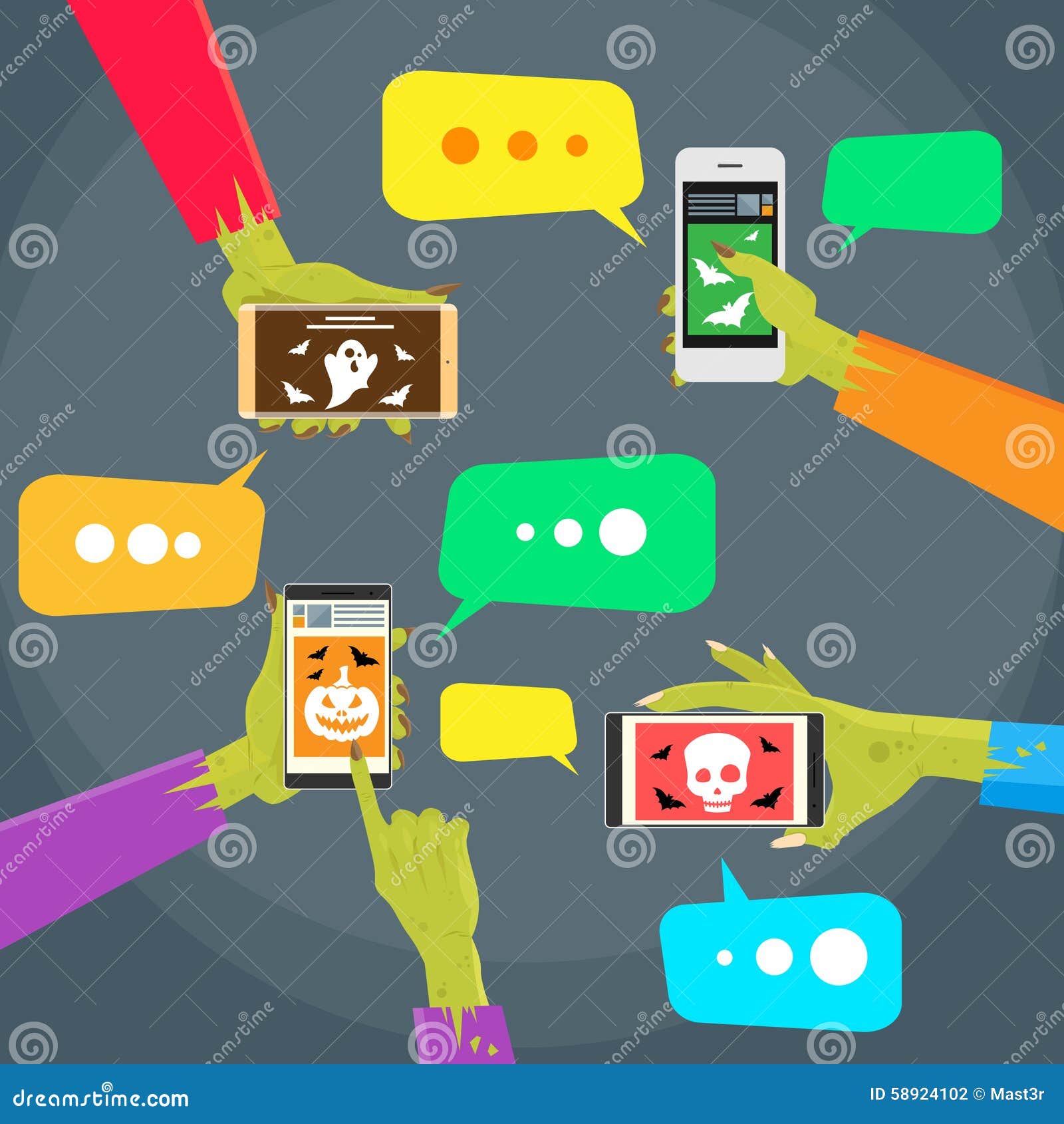 Zombie Hands Mobile Cell Smart Phone Call Flat Stock Vector ...