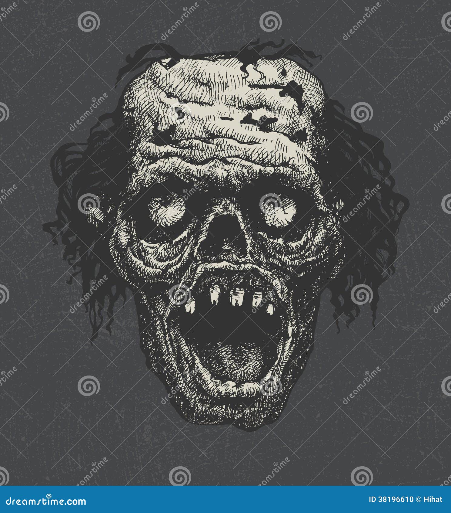 Zombie Head Vector Illustration Sketch Hand Drawn With Black Lin ...