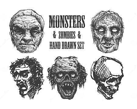 Zombie Head, Hand Drawn, Vector Eps8 Stock Vector - Illustration of ...