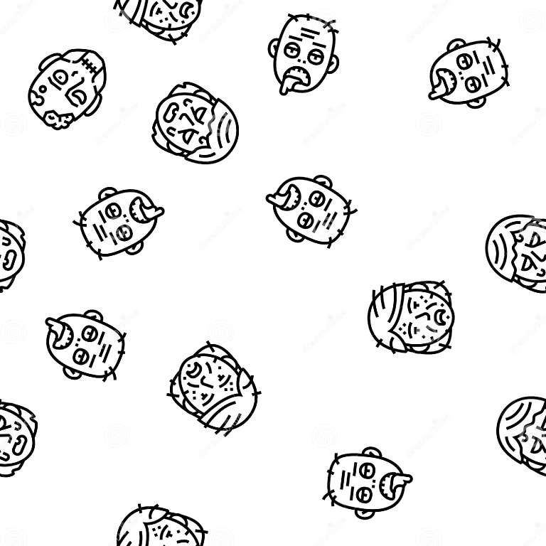 Zombie Horror Scary Dead Evil Vector Seamless Pattern Stock ...