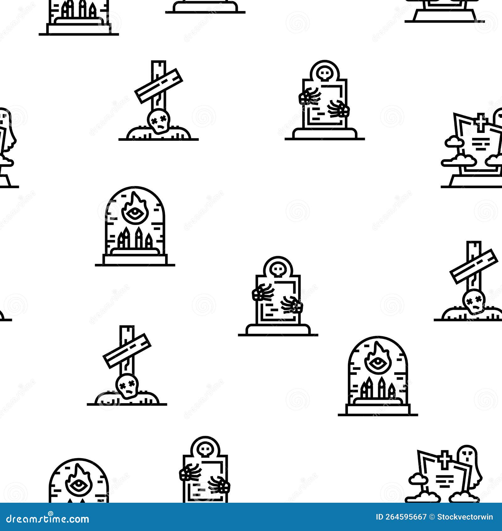 Zombie Horror Scary Dead Evil Vector Seamless Pattern Stock ...