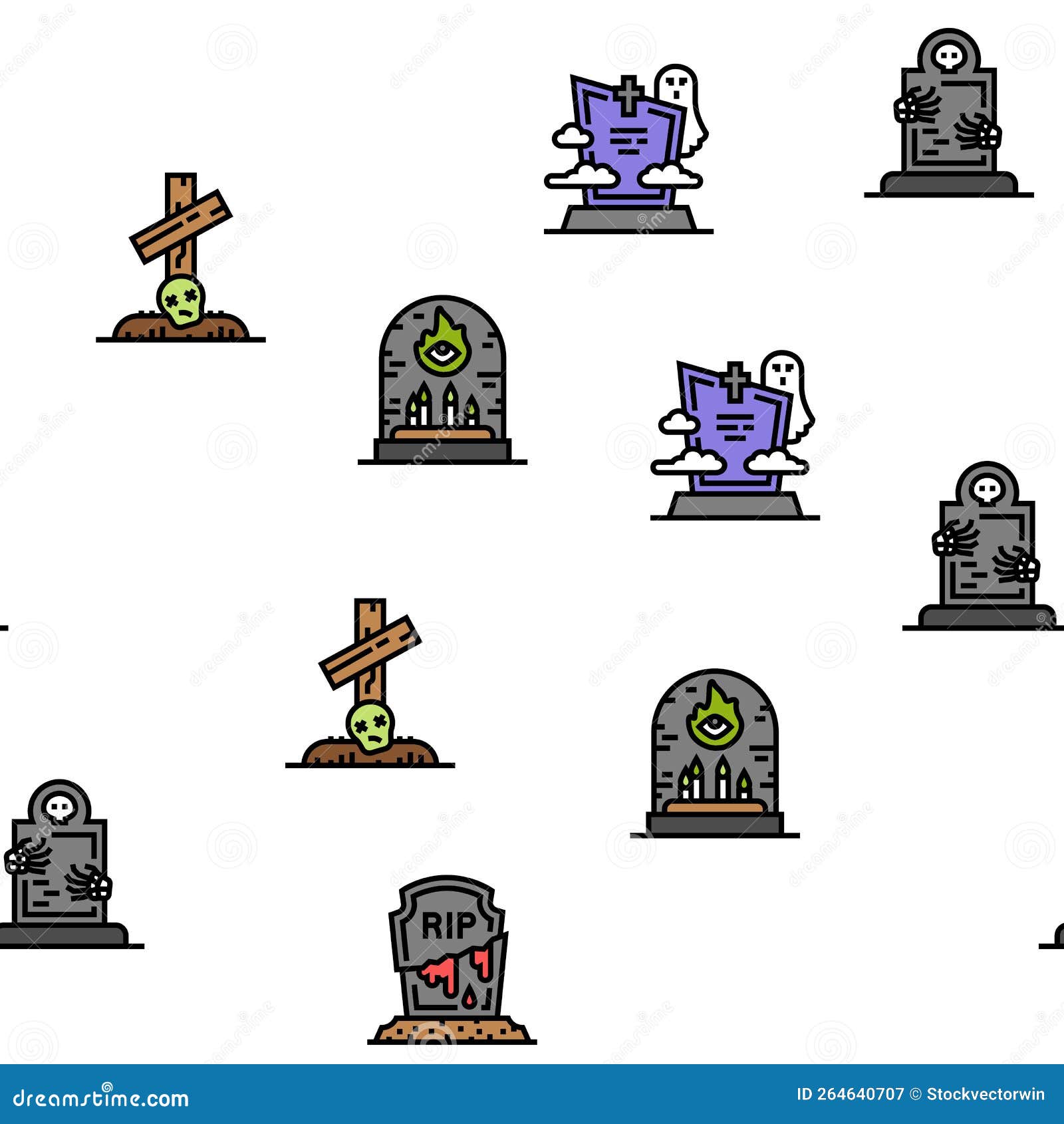 Zombie Horror Scary Dead Evil Vector Seamless Pattern Stock ...