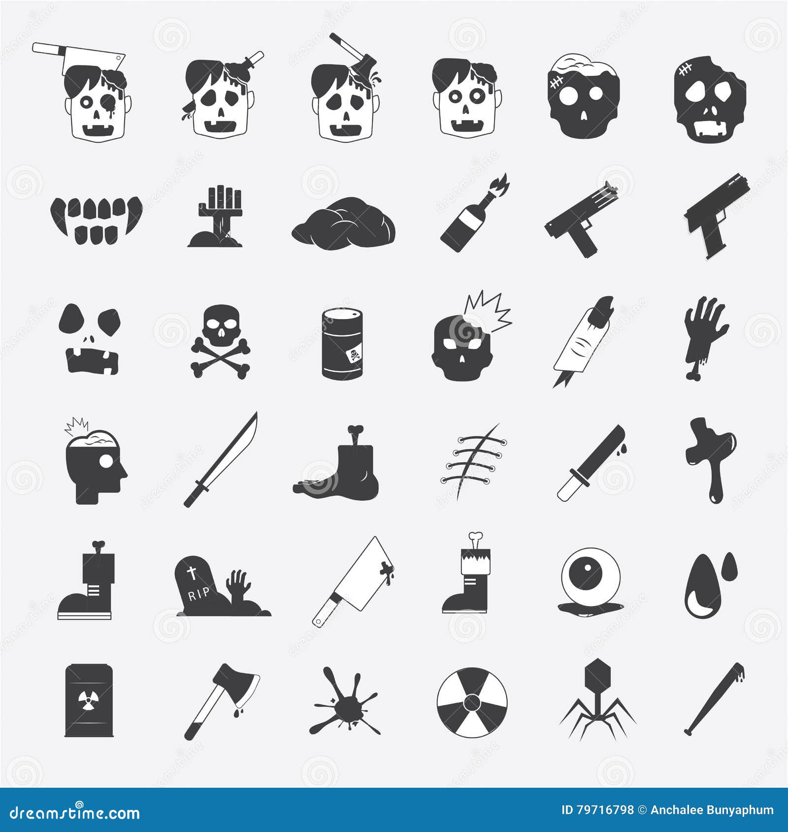 Zombie icon set stock illustration. Illustration of unny - 79716798