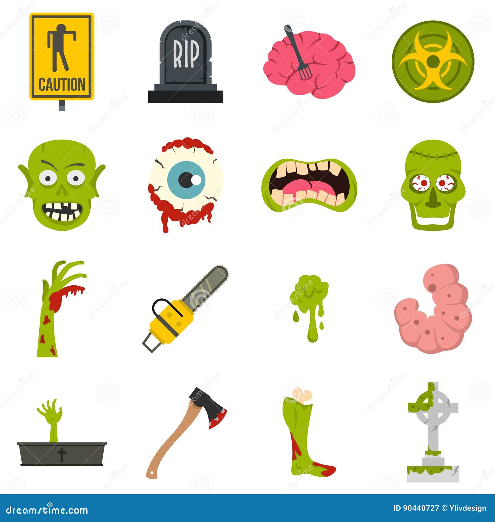 Zombie Icons Set in Flat Style Stock Vector - Illustration of coffin ...