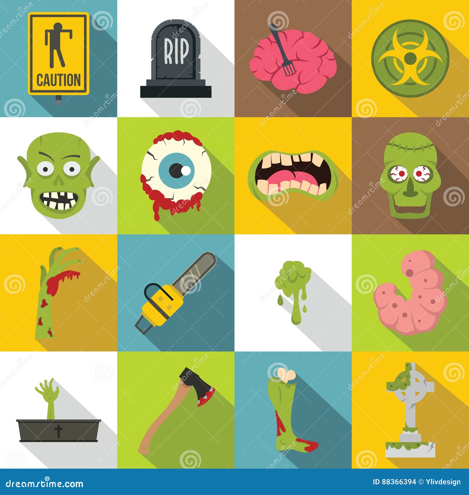 Zombie Icons Set Parts, Flat Style Stock Vector - Illustration of ...