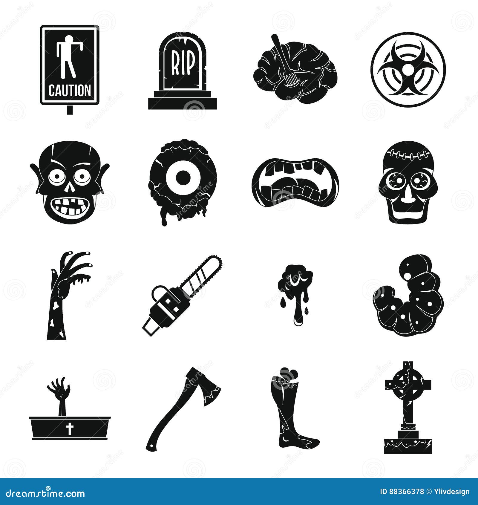 Zombie Icons Set Parts, Simple Style Stock Vector - Illustration of ...