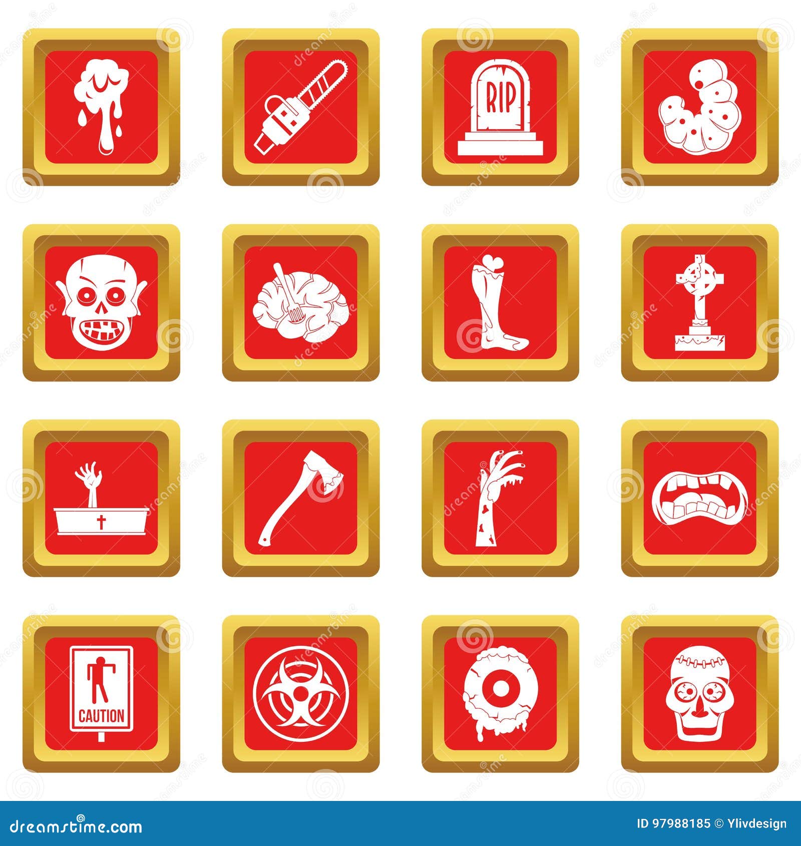 Zombie icons set red stock vector. Illustration of design - 97988185