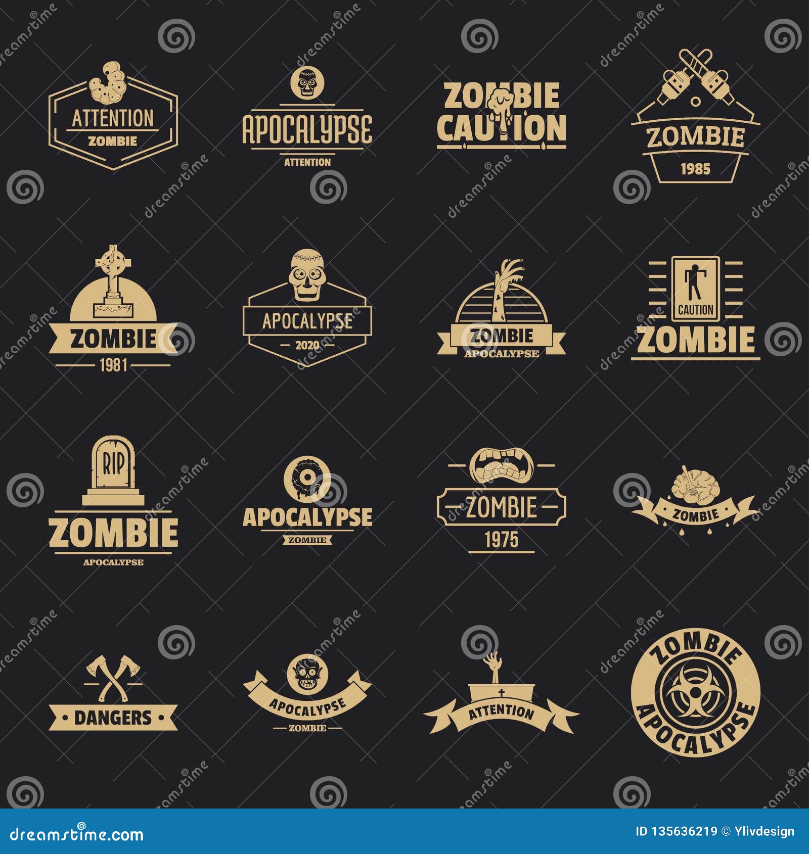 Zombie Logo Icons Set, Simple Style Stock Vector - Illustration of ...