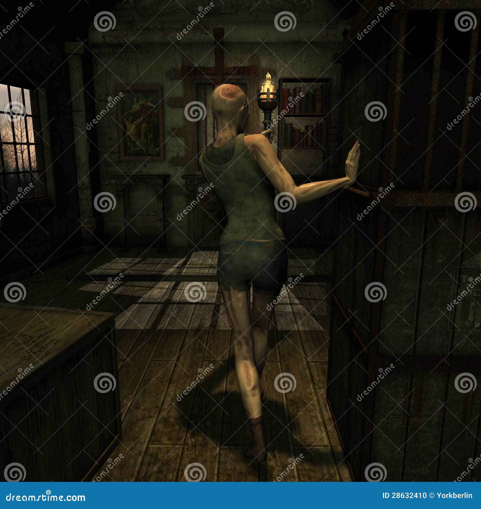 Zombie in an old church stock illustration. Illustration of thin - 28632410