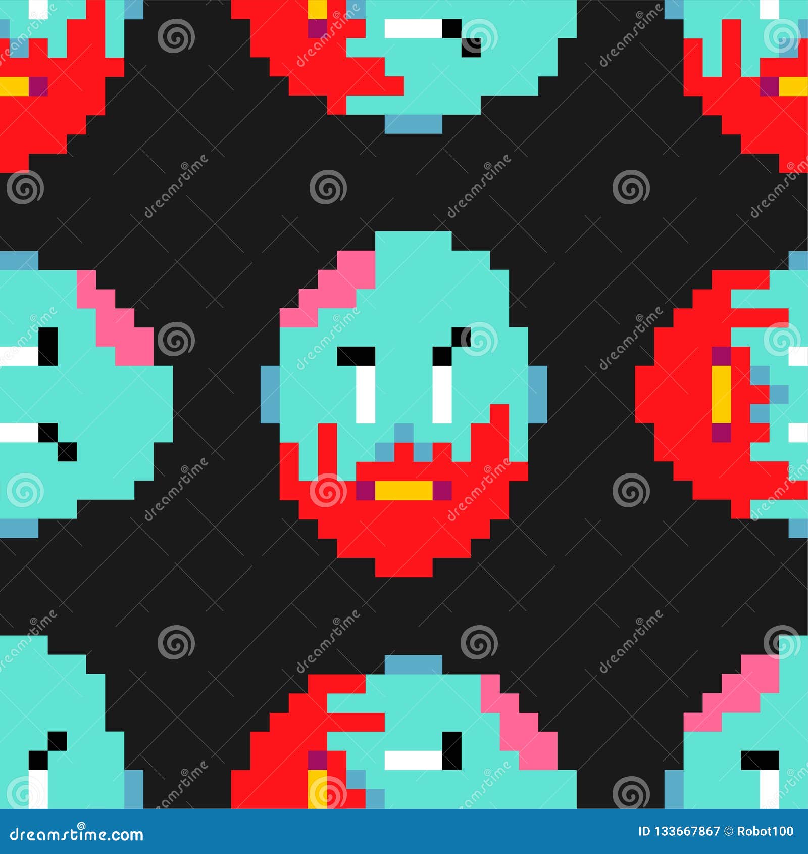 Zombie Pixel Art Pattern Seamless. 8 Bit Dead Man In Cemetery. Monster ...