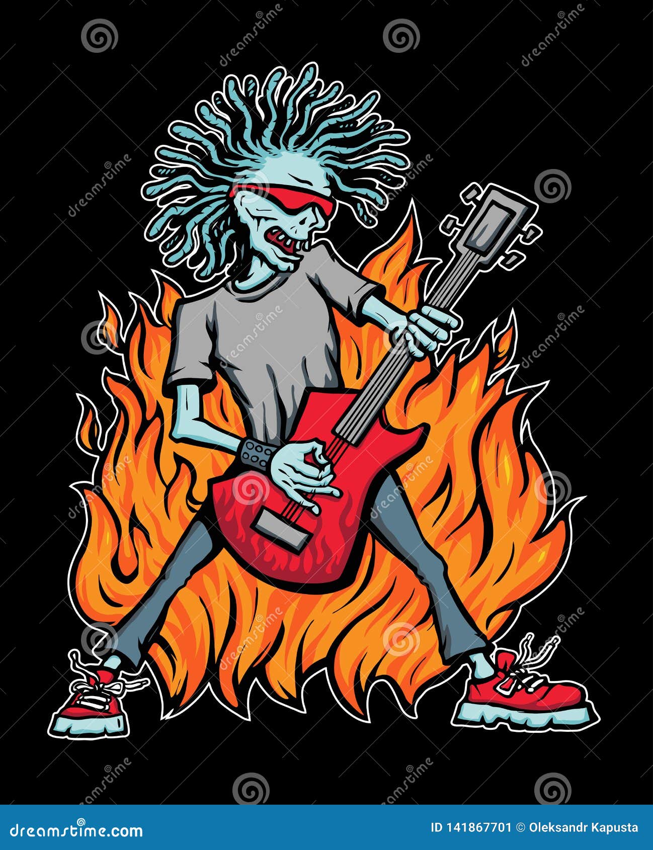 Zombie Rocker Playing Rock on a Red Guitar Stock Vector - Illustration ...