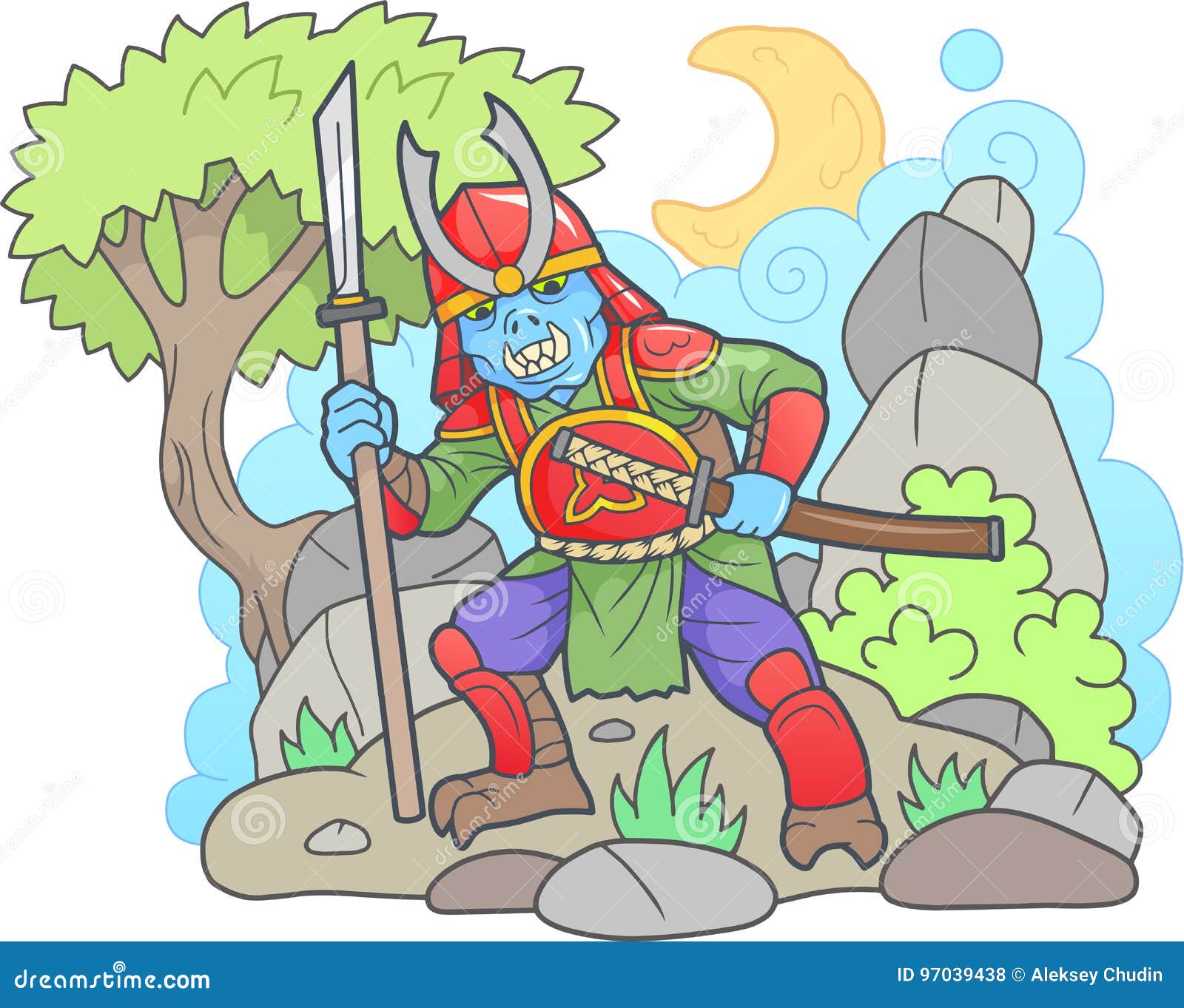 Set Of Zombie Samurai Isolated On White Background. Vector Cartoon ...