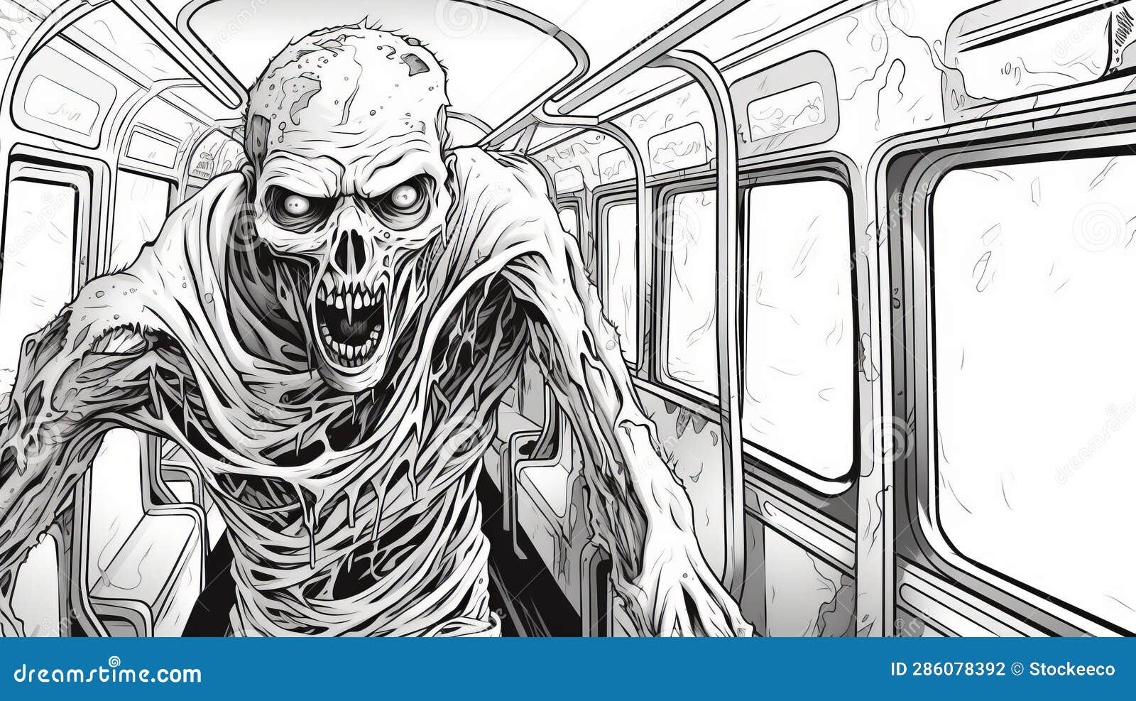 Zombie Train: Contoured Shading Illustration Art for Adult Coloring ...
