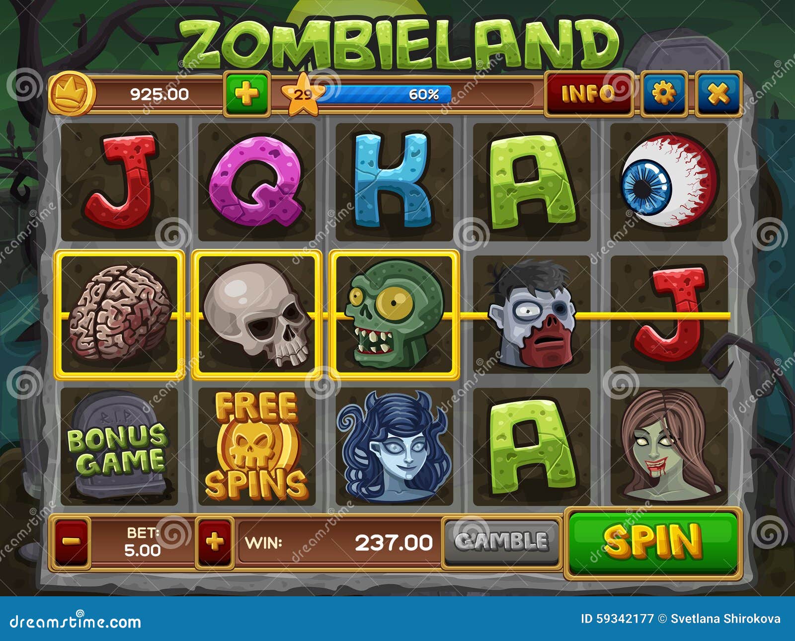 Zombie slots game stock vector. Illustration of reel - 59342177