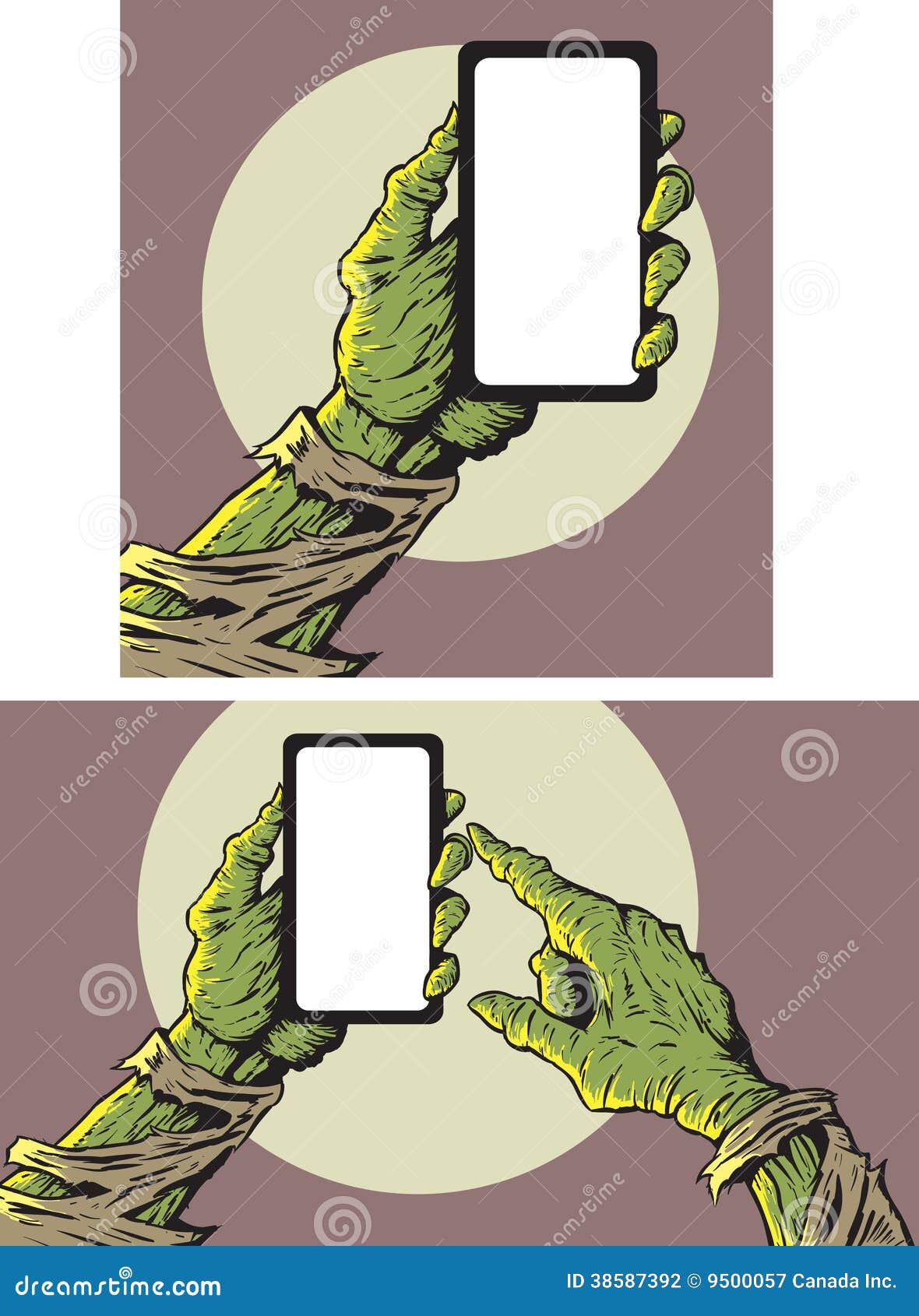 Zombie with smartphone stock vector. Illustration of comic - 38587392