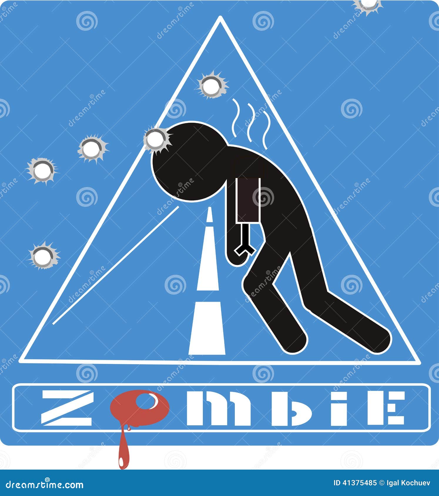 Attention Zombie. Warning Red Road Sign. Caution Dead Man Monster Walks ...