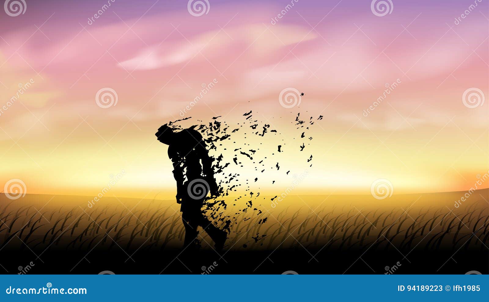 Zombie walking at sunset stock vector. Illustration of horror - 94189223