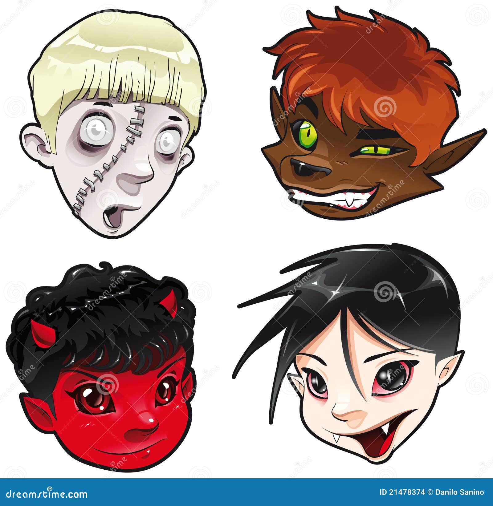 Zombie, Werewolf, Devil and Vampire. Stock Vector - Illustration of ...