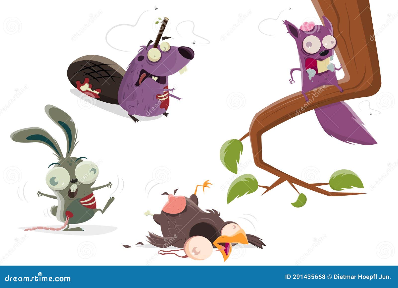 Funny Cartoon Illustration of Zombie Animals Stock Vector ...