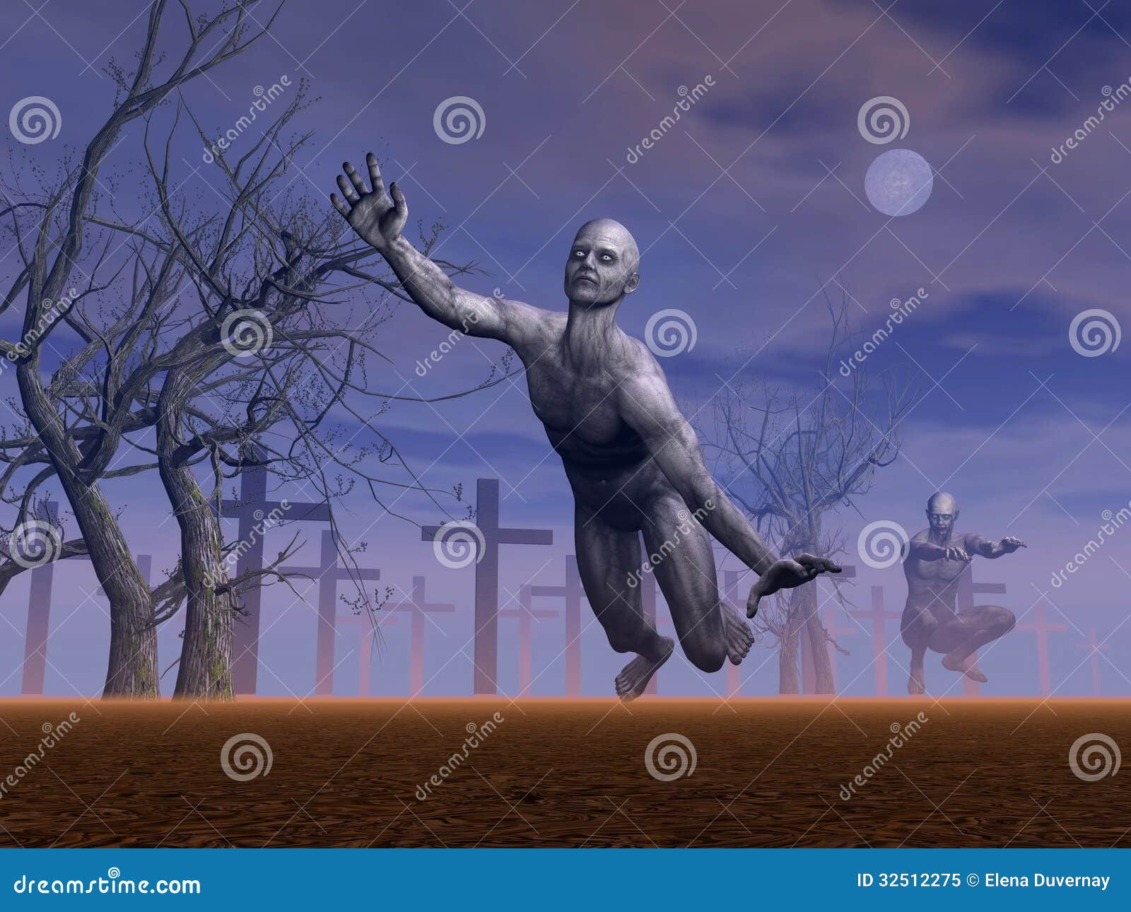 Zombies in Cemetery - 3D Render Stock Illustration - Illustration of ...
