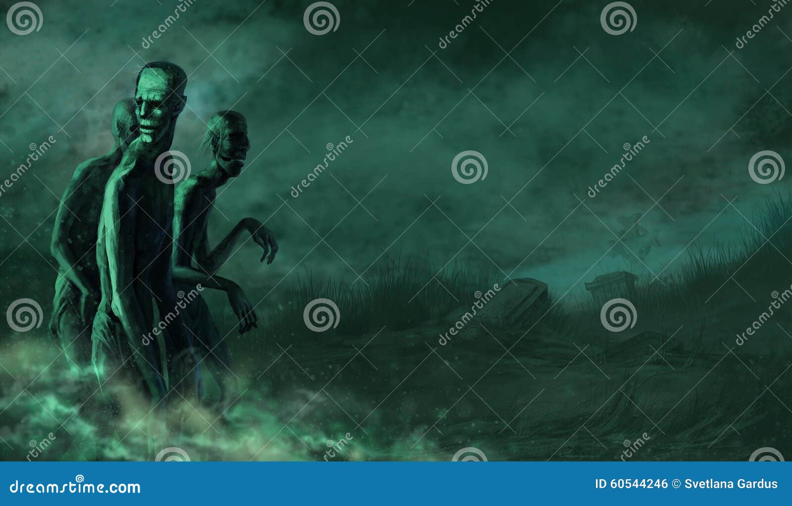 Zombies in the cemetery stock illustration. Illustration of cursed ...