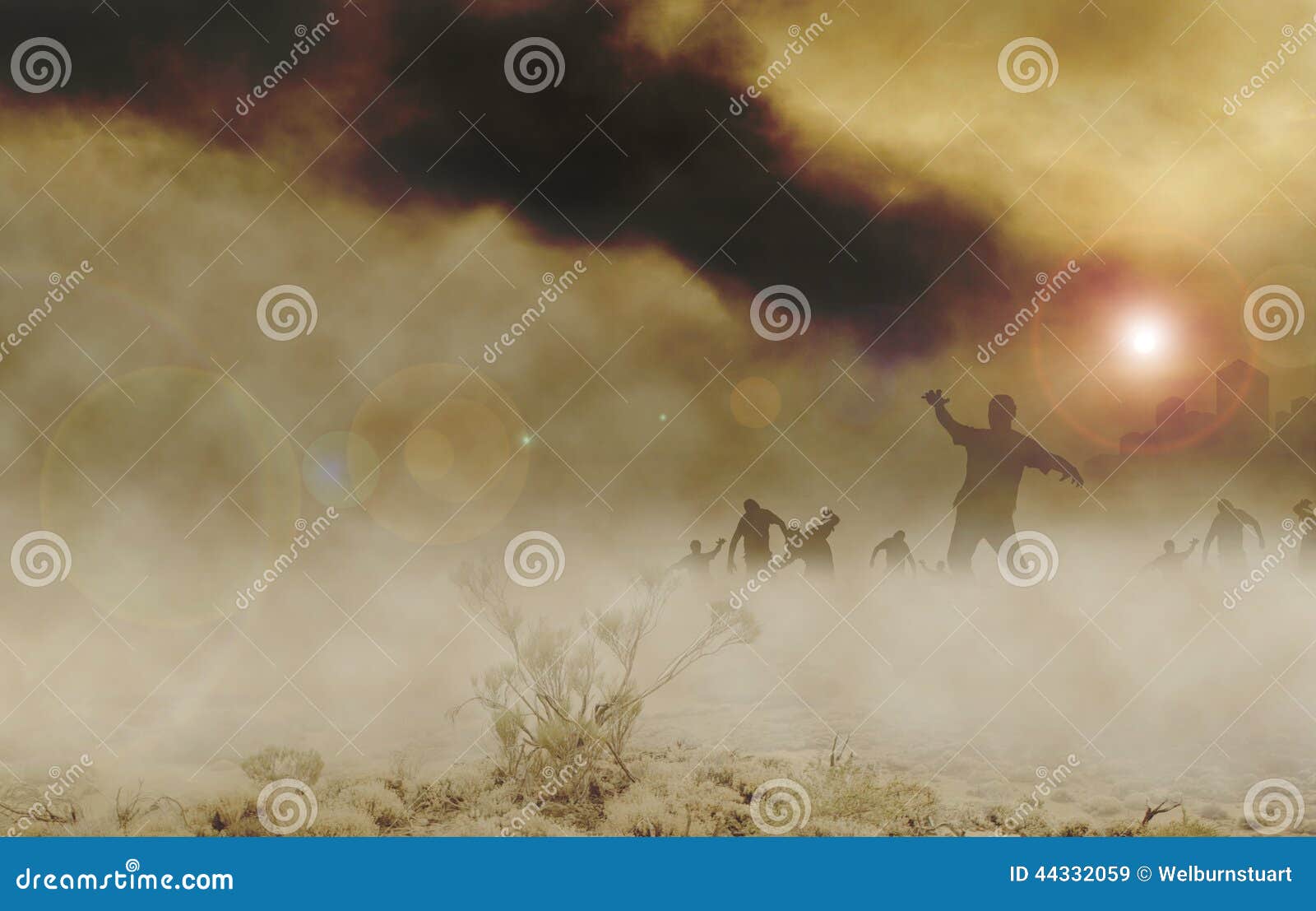 Zombies desert horizontal stock illustration. Illustration of misty ...