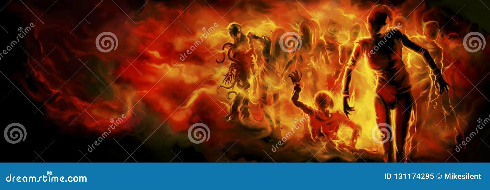 Zombies in fire banner stock illustration. Illustration of death ...