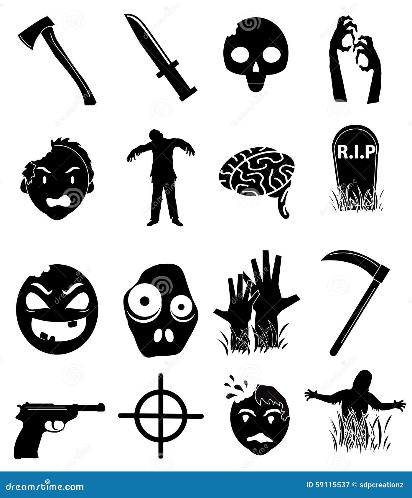 Zombies icons set stock vector. Illustration of design - 59115537
