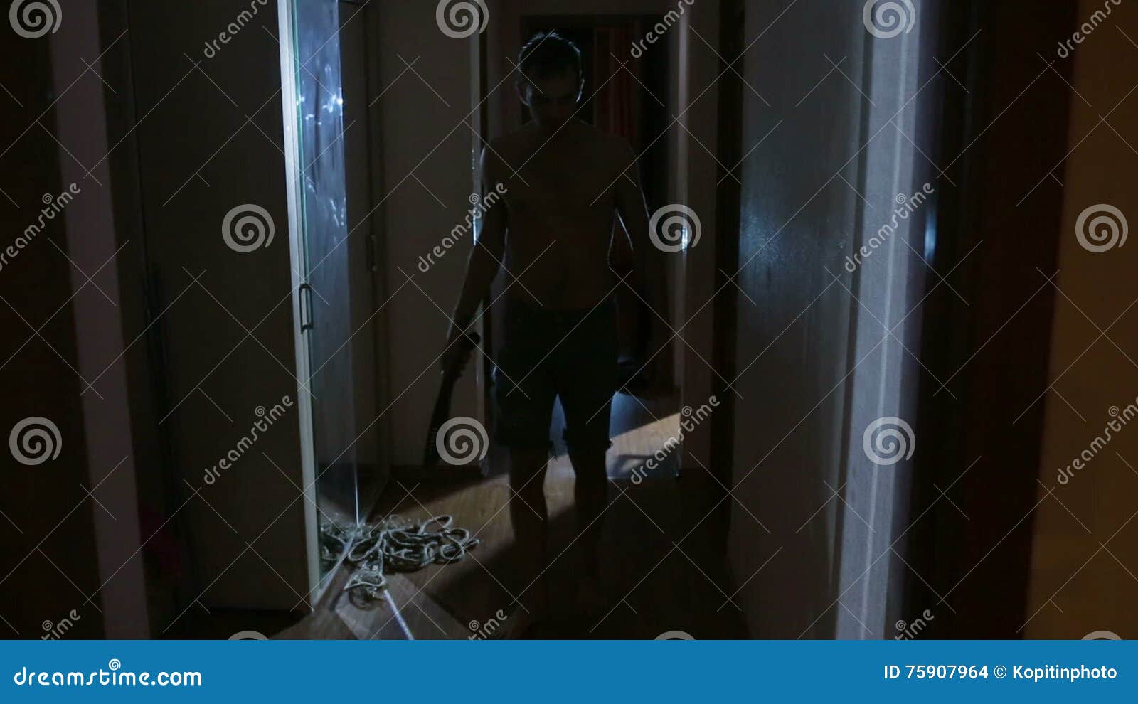 Zombies Maniac with a Knife Down the Hallway. Horror Stock Footage ...