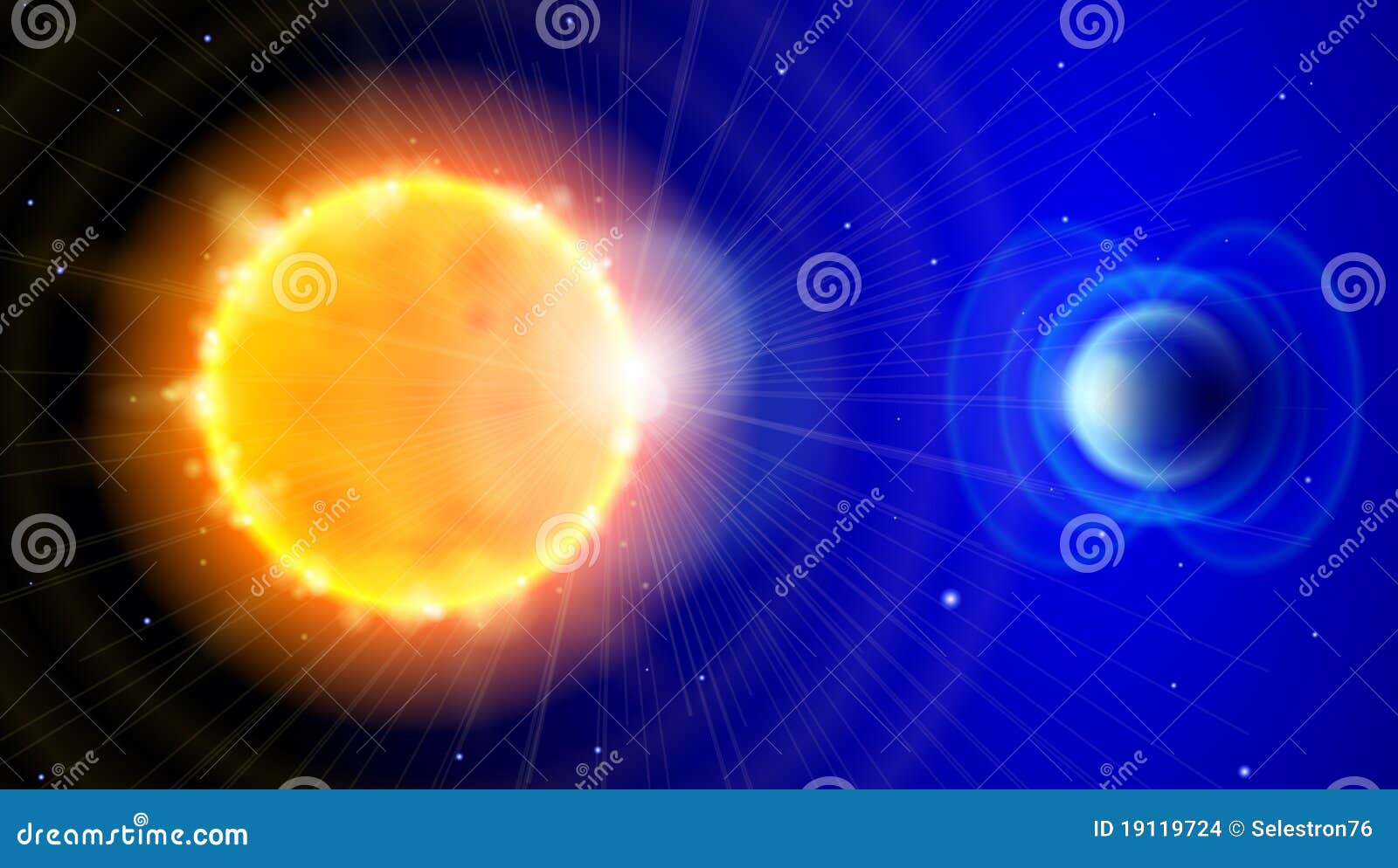 Zon En Aarde in De Diepten Van Ruimte Vector Illustratie - Illustration ...