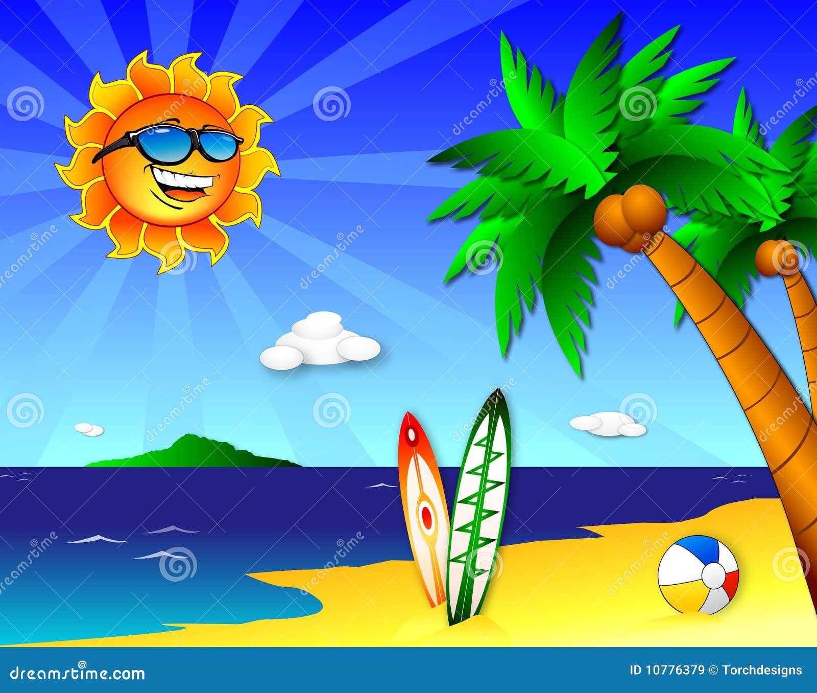 Zon en pret op het Strand vector illustratie. Illustration of palm ...