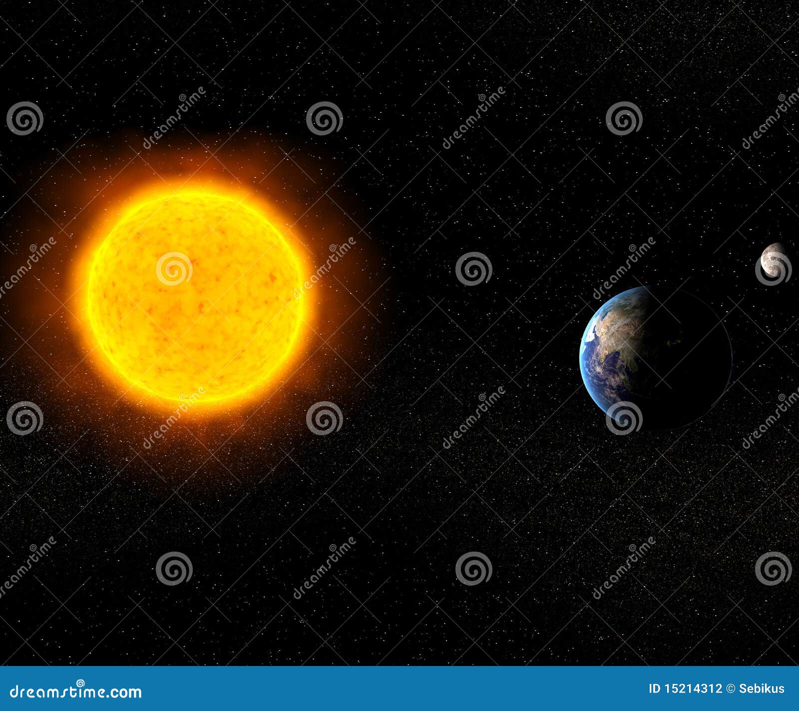Zon met Aarde en Maan stock illustratie. Illustration of hulp - 15214312