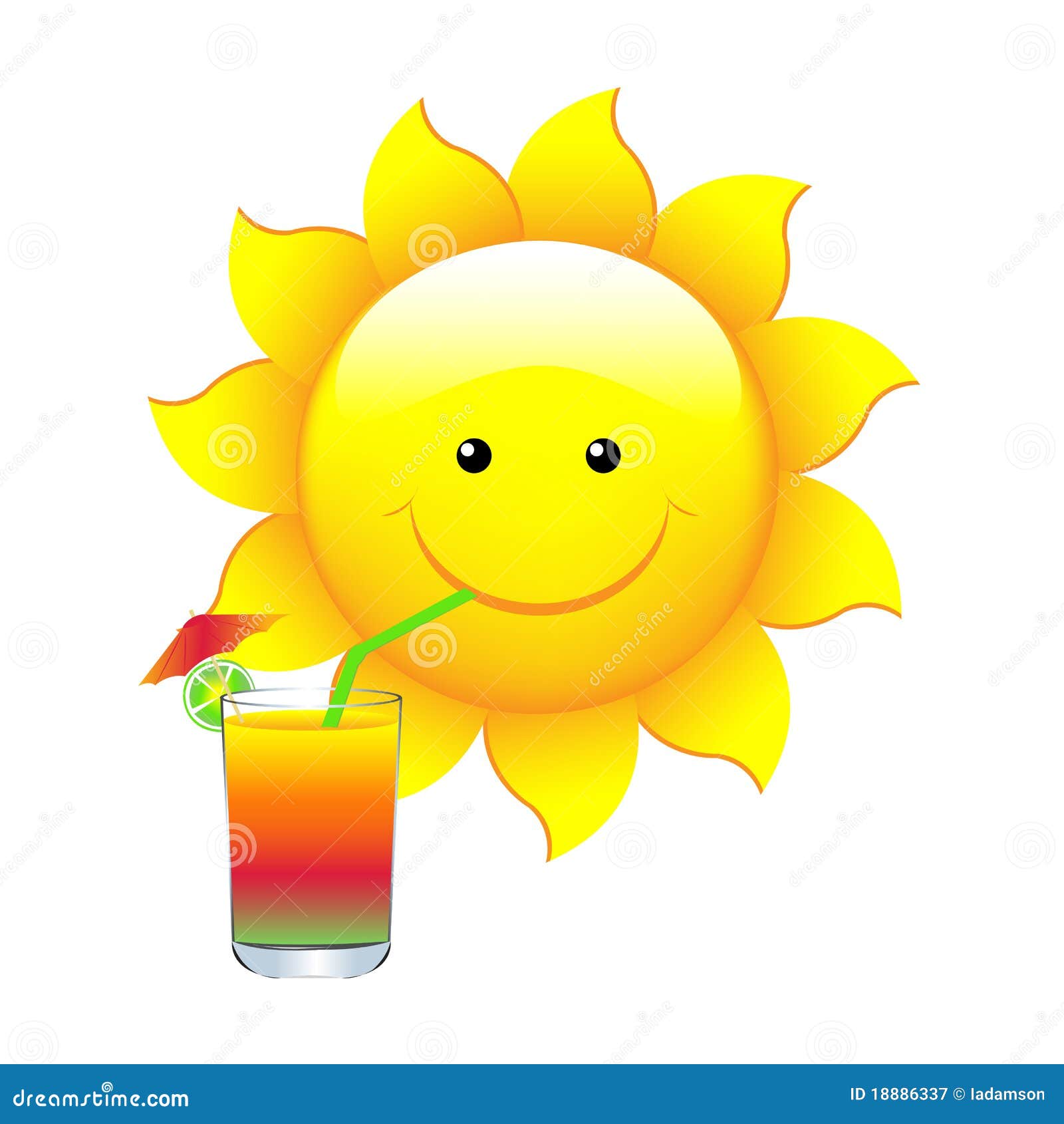 Zon met Cocktail vector illustratie. Illustration of karakters - 18886337