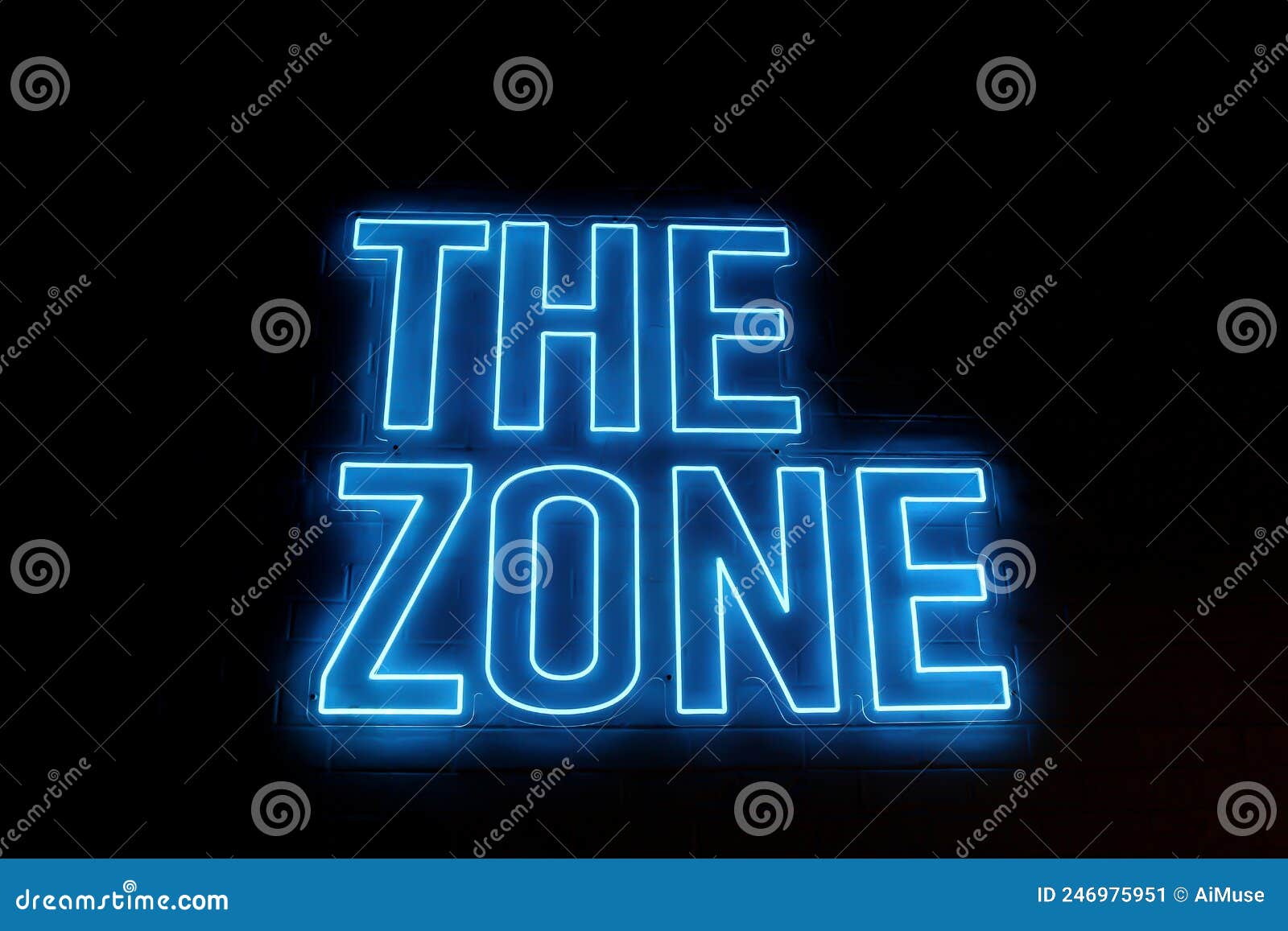 The Zone Blue Neon Sign stock image. Image of text, dark - 246975951