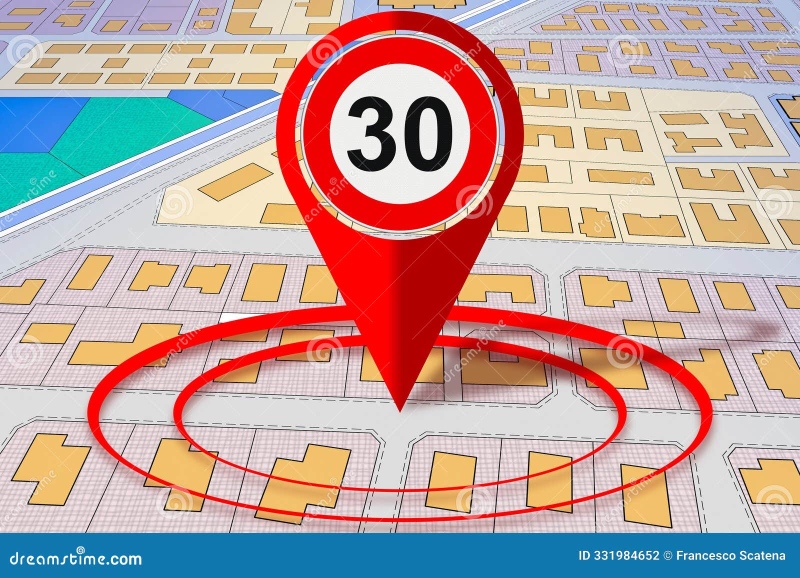 30 ZONE SIGN on FICTIONAL CITY MAP - Limiting the Maximum Speed To 30 ...