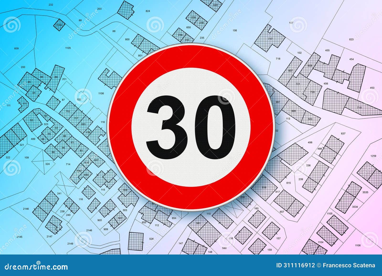 30 Zone Sign on Imaginary City Map - Limiting the Maximum Speed To 30 ...