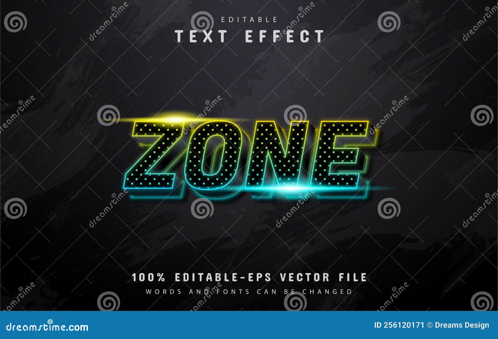 Zone Text, Neon Text Effect with Dot Pattern Stock Vector ...
