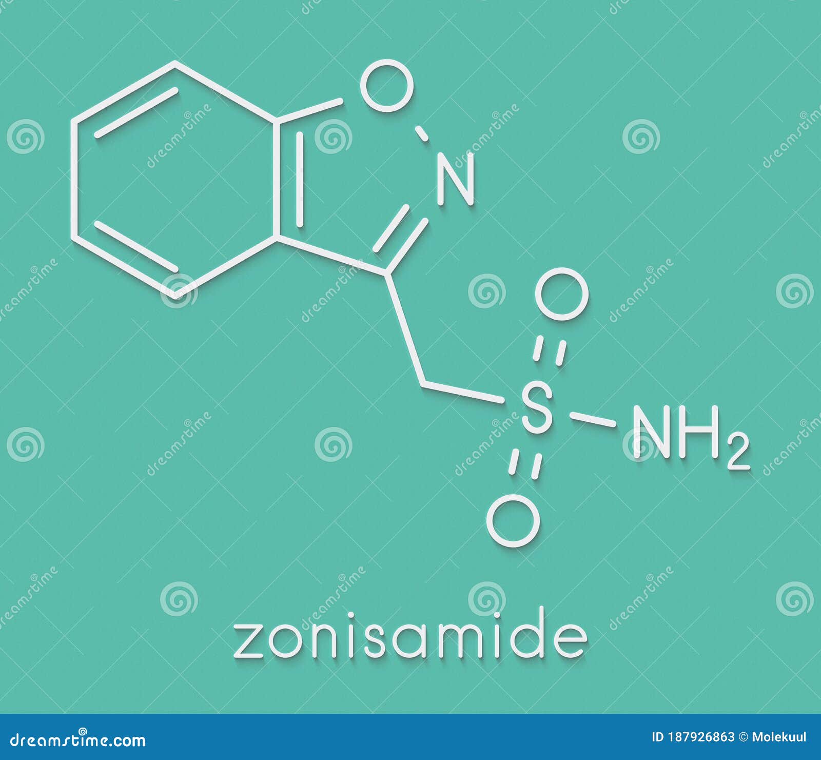 Zonisamide Epilepsy Drug Molecule. Skeletal Formula Stock Illustration ...